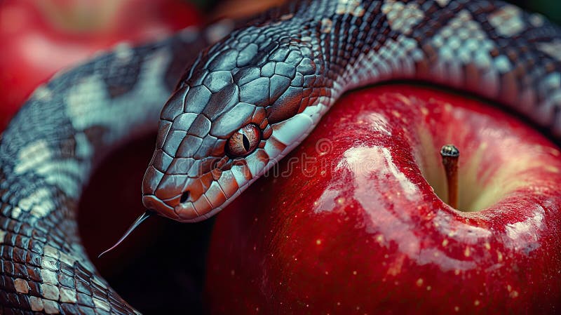 Close Up of Snake and Apple. Selective Focus Stock Image - Image of ...