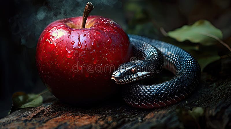 Close Up of Snake and Apple. Selective Focus Stock Photo - Image of ...