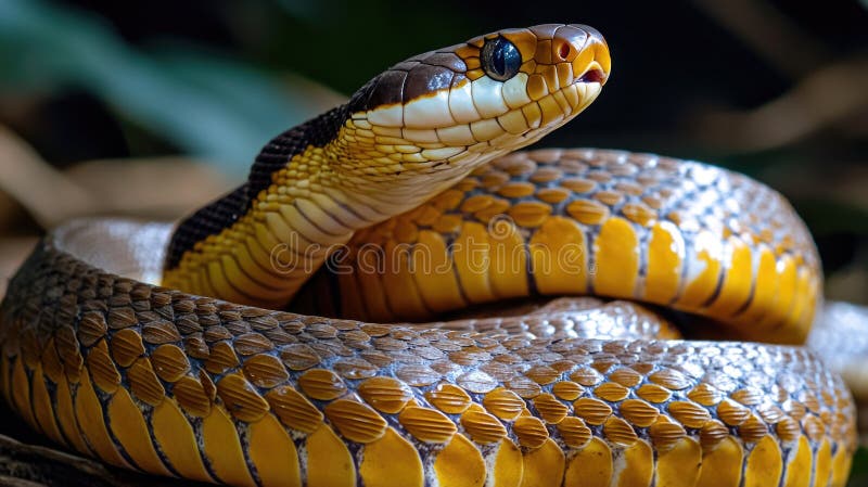 Close-up of a Snake Coiled on a Table Stock Illustration - Illustration ...