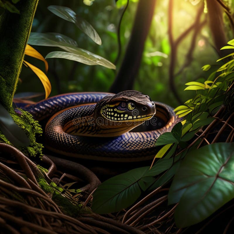 Close-up of a Snake in the Forest. 3d Rendering Generative AI Stock ...