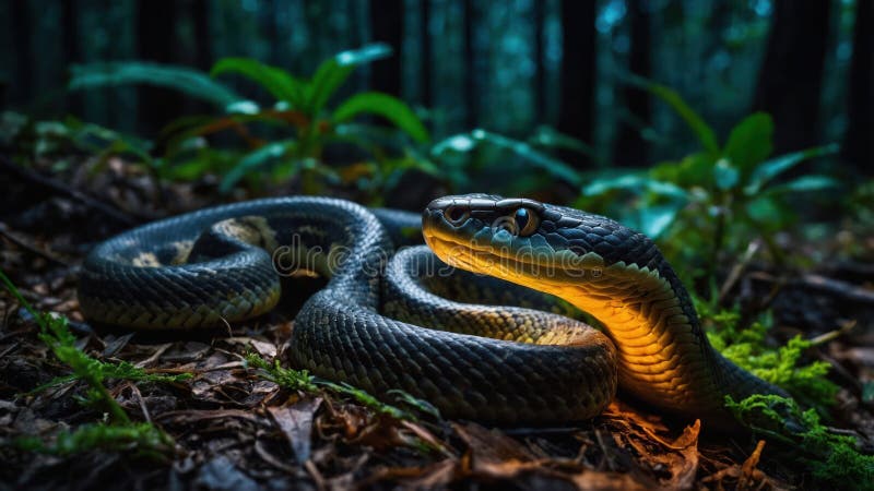 A Close-up of a Snake in a Forest Setting, Showcasing Its Scales and ...