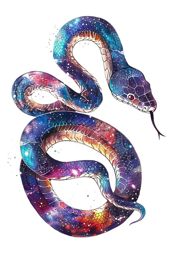 A Close Up of a Snake with a Galaxy Background Stock Illustration ...