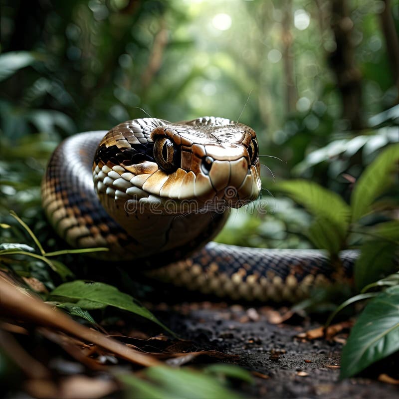 Close-up of a Snake in the Jungle Stock Illustration - Illustration of ...