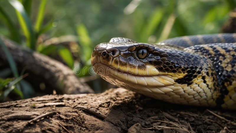 A Close-up of a Snake Resting on the Ground Amidst Greenery Stock ...