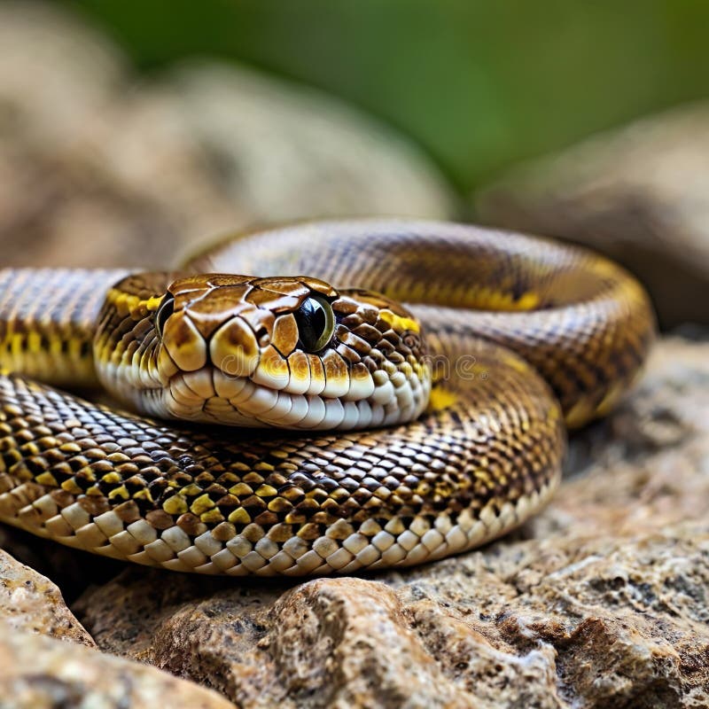 A Close Up of a Snake on a Rock Stock Illustration - Illustration of nature, crocodile: 393207619