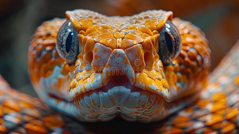 A Close Up of a Snake S Face with a Brown and White Pattern Stock Image ...