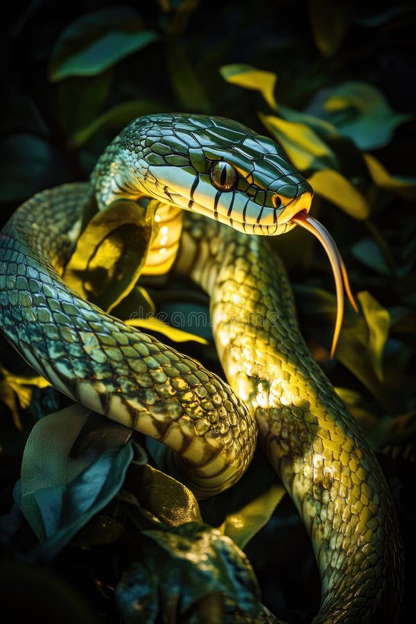 A Close-up of a Snake S Face with Its Mouth Open, Shot in a Dark ...