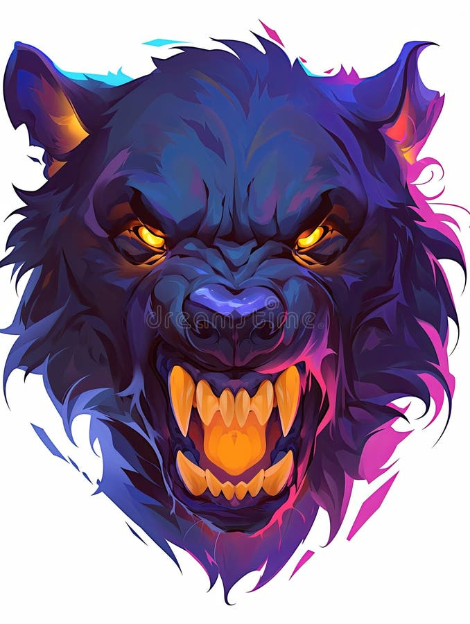 Close-up of a Snarling Wolf S Head, Vibrant Colors, Digital Art Stock Illustration ...