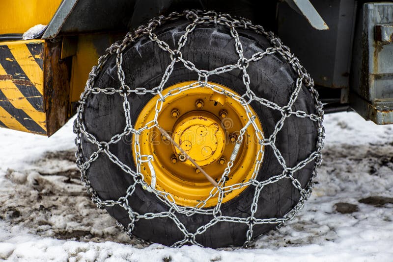 Close-up of the Snow Chain on the Tire of a Bulldozer Stock Photo ...