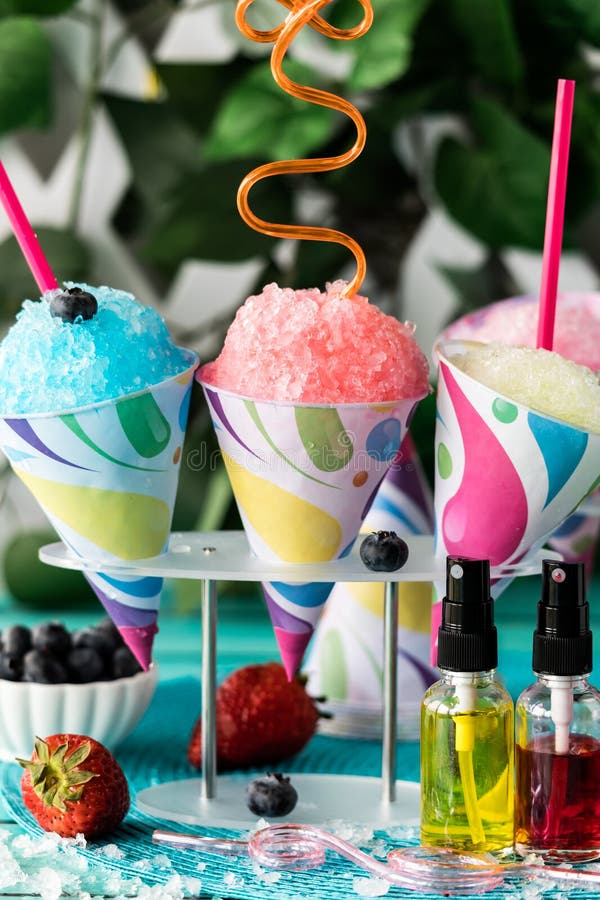 A Close Up of Snow Cones with Fruit Flavoured Syrup. Stock Image ...