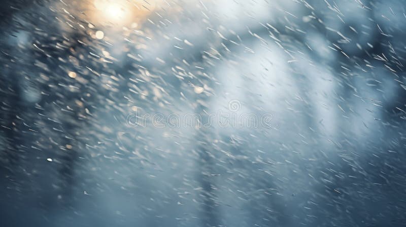 A Close Up of Snow Falling on a Window with Trees in the Background ...