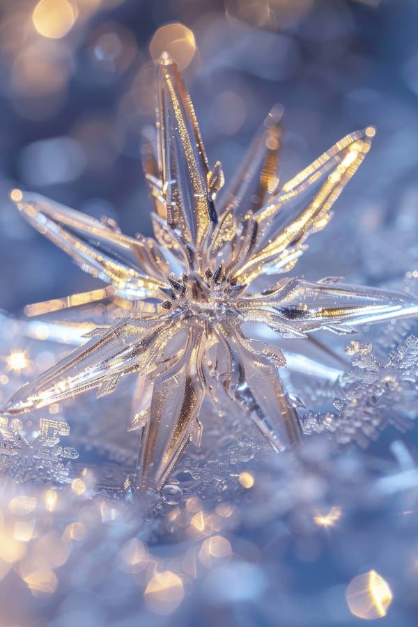 Close Up of a Snowflake on a Snowy Surface. Perfect for Winter Themed ...
