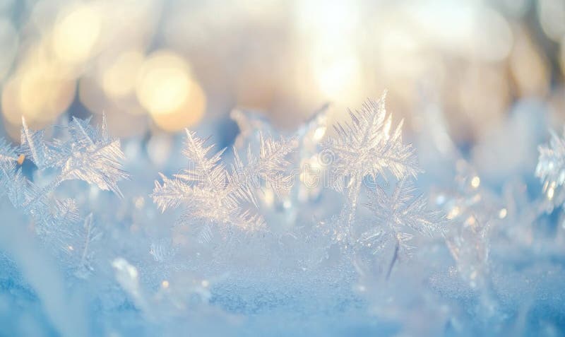 A Close Up of Snowflakes with a Bright Blue Sky in the Background Stock ...