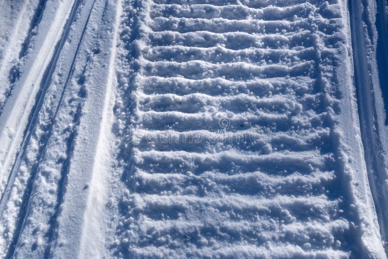 Close-up of a Snowmobile Trace Stock Image - Image of river, macro ...