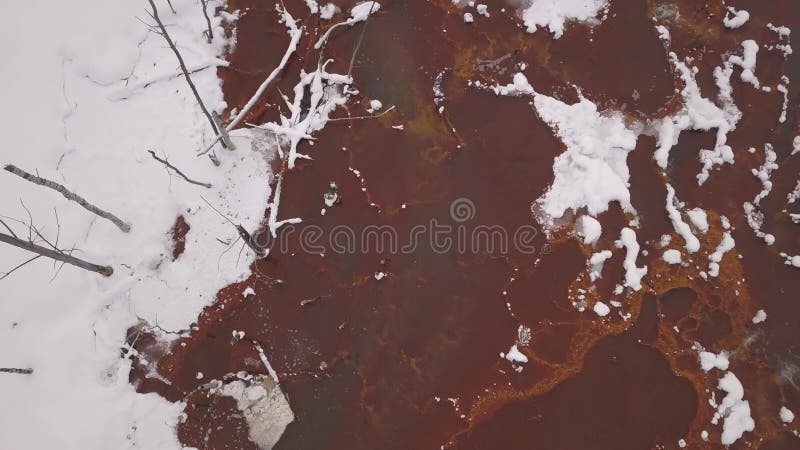 Close-up of a Snowy Brown Muddy River. Ecological Problems Stock ...