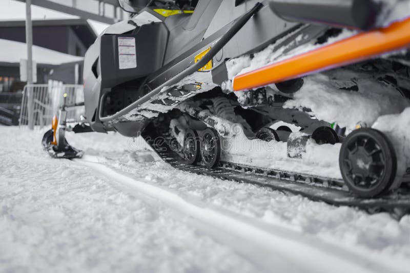 Close-up of a Snowy Caterpillar on the Ski Resort Stock Photo - Image ...