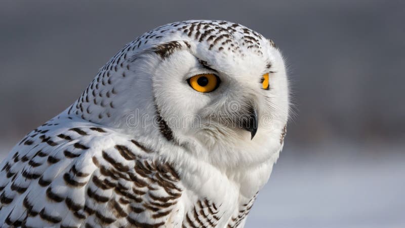 A Close-up of a Snowy Owl with Striking Yellow Eyes and Intricate ...