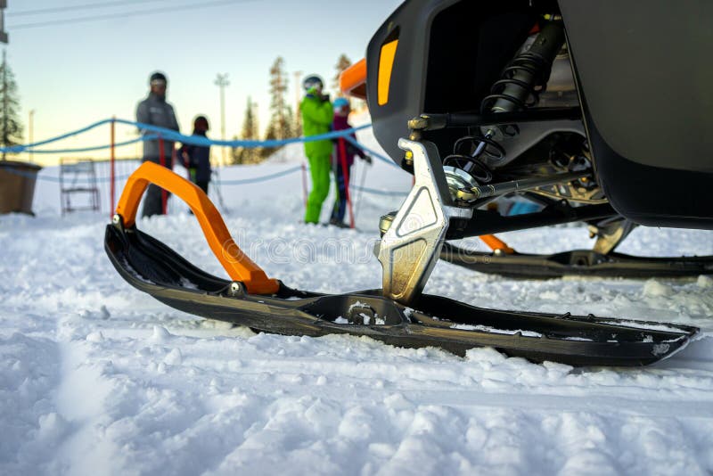 Close-up of a Snowy Runners of a Snowmobile Stock Image - Image of ...