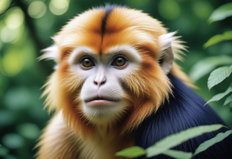 Close-Up of Snub-Nosed Monkey in Lush Foliage Stock Illustration ...