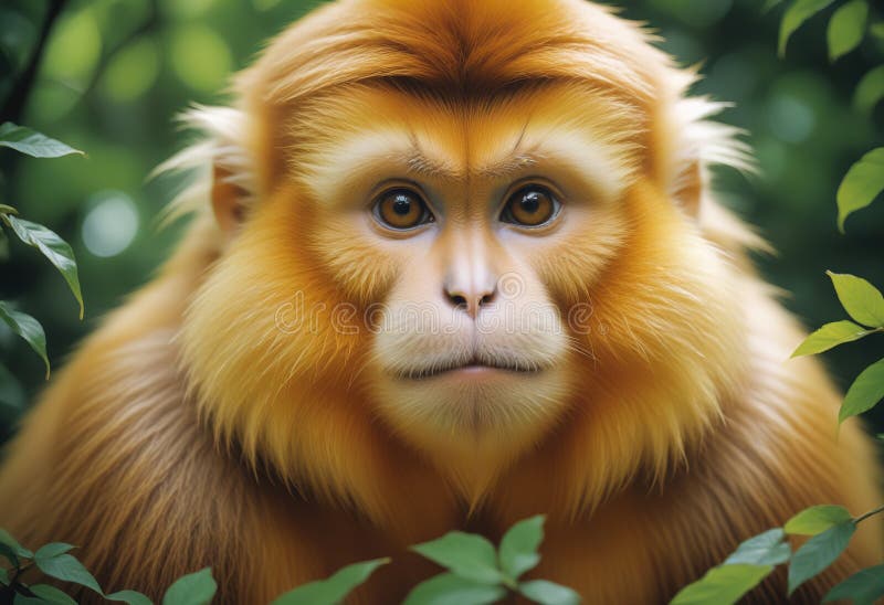 Close-Up of Snub-Nosed Monkey in Lush Foliage Stock Photo - Image of ...