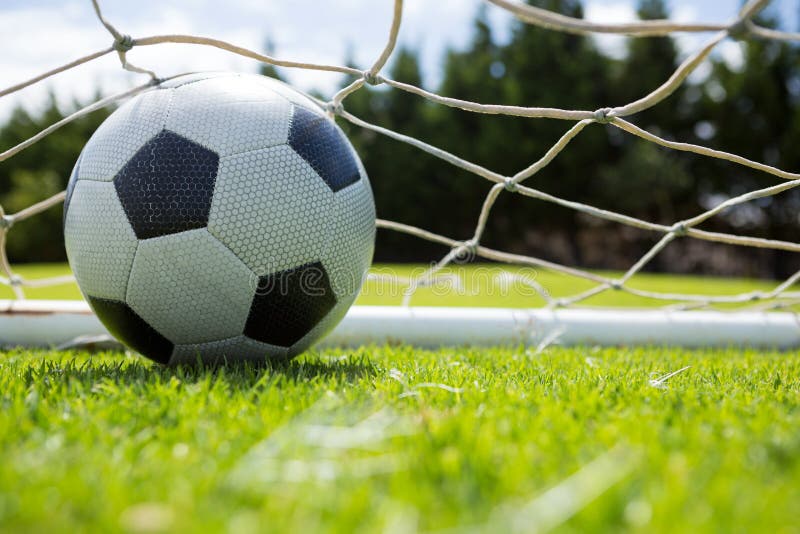 Close Up of Soccer Ball in Goal Post Stock Image - Image of playing ...