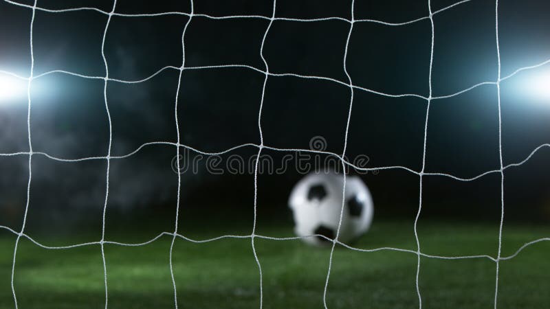 Close-up of Soccer Ball Hitiing Goal Net Stock Image - Image of water ...