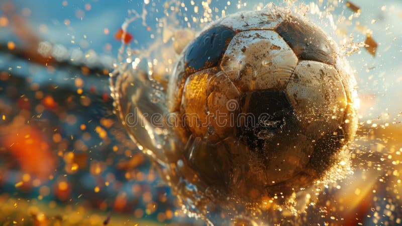 Close-up of a Soccer Ball with Water Splash. Stock Photo - Image of ...