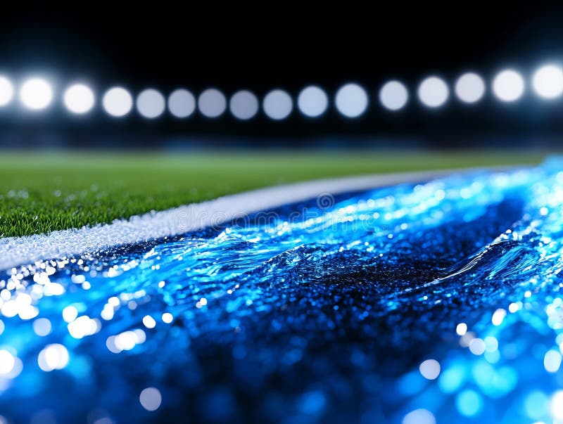 A Close Up of a Soccer Field with a Blue Water Wave on it Stock Photo ...