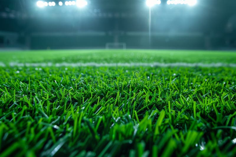 Close-up of Soccer Field Under Stadium Lights Stock Image - Image of ...