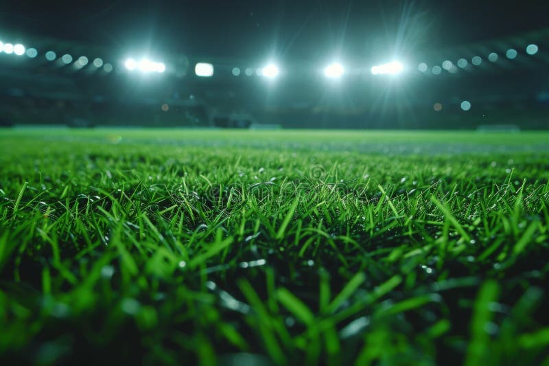 Close-up of Soccer Field Under Stadium Lights Stock Image - Image of ...