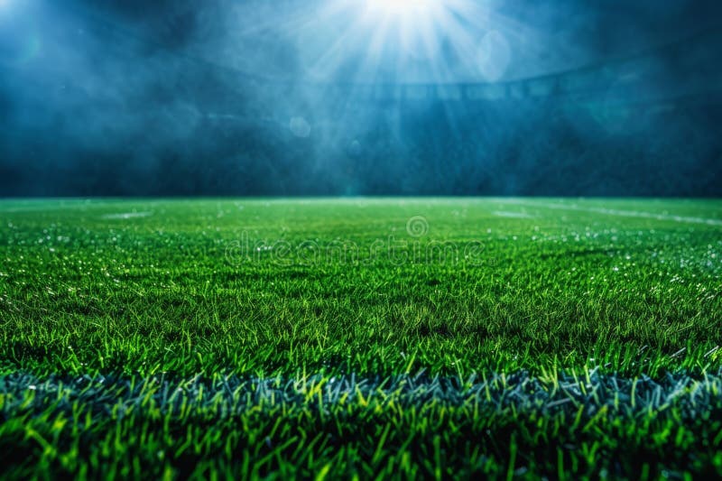 Close-up of Soccer Field Under Stadium Lights Stock Image - Image of ...