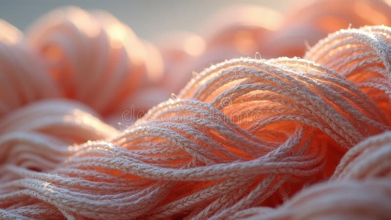 Close-up of Soft Pink Yarn Strands with Gentle Lighting Stock ...