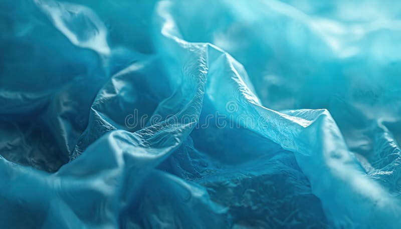 Close-up of Soft Plastic Wrap Texture. Turquoise Blue Color. Wrinkled ...
