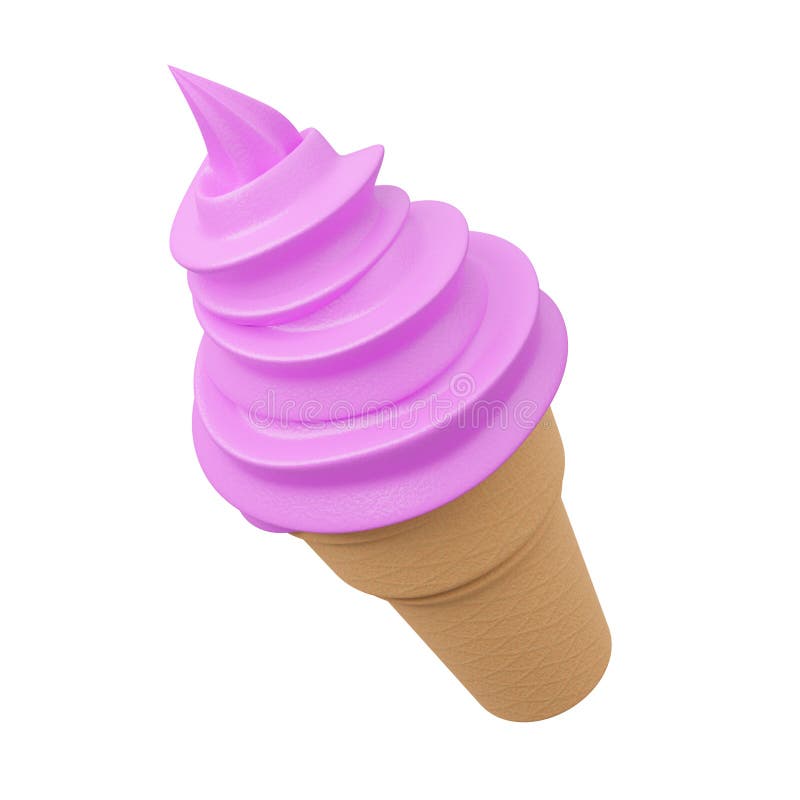 Close Up Soft Serve Ice Cream Of Strawberry Flavours On Crispy Cone 3d