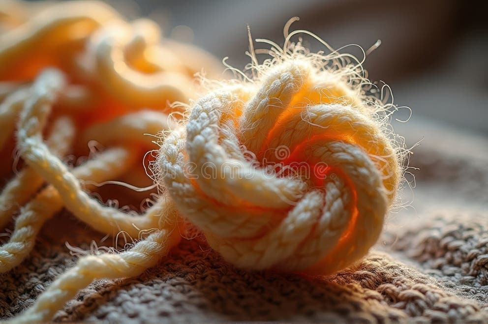 Close-up of Soft Tangled Yarn Threads in Warm Lighting Stock ...