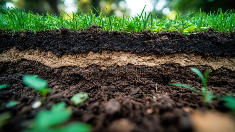 Close-up of Soil Layers and Fresh Grass in Nature Setting Stock Image ...