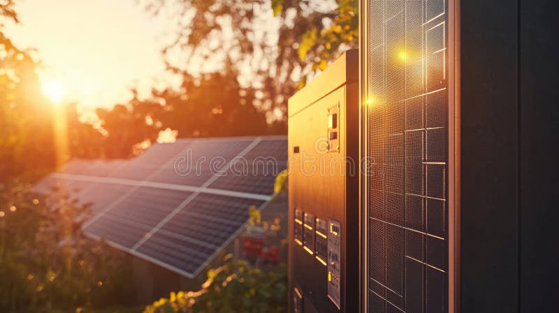 Close-Up of Solar Battery Storage Unit with Clear Sunshine Glow Stock ...