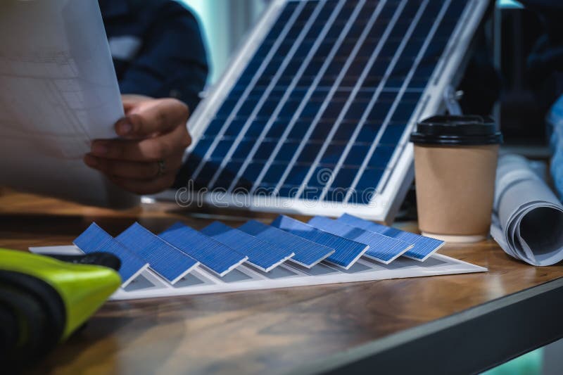 Close-up Solar Farm Sample Model on Desks while Meeting and Discussions ...