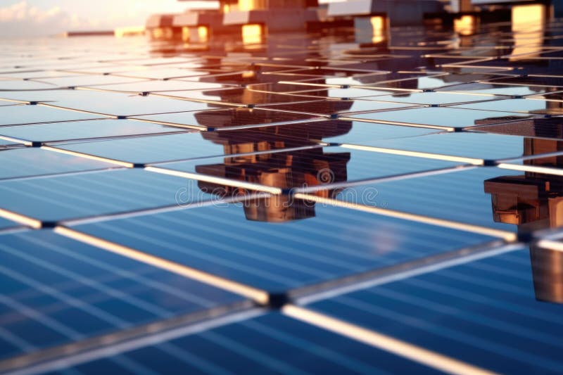 Close-up of Solar Panel Cells Reflecting Sunlight Stock Illustration ...