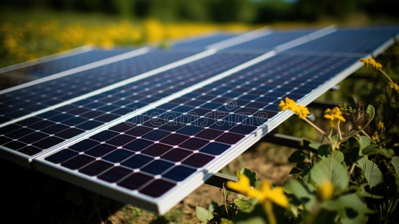 A Close Up of a Solar Panel in a Field of Flowers. Generative AI Image ...