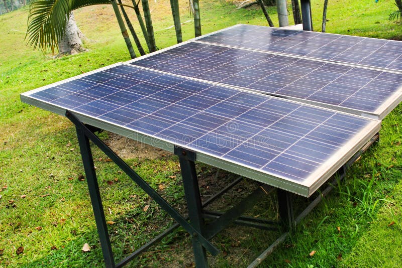 Solar Panel In Green Garden Stock Photo - Image of sustainability ...