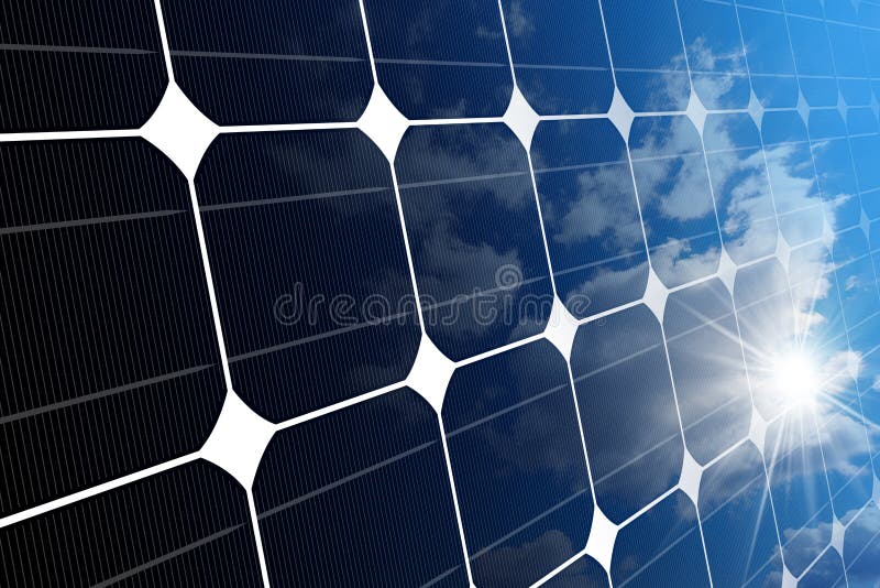 Close-up of a Solar Panel with Sun Rays Stock Illustration ...