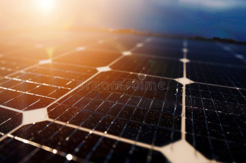 A Close Up of a Solar Panel with a Sun Shining on it Stock Image ...