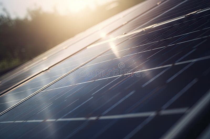 Close-up of Solar Panel with Sun Shining Down Stock Illustration ...