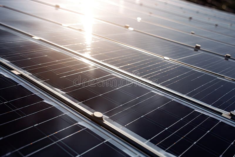 Close-up of Solar Panel, with the Sun Shining and Visible Stock ...