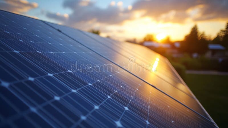 Close-up of Solar Panel at Sunset, Reflecting Golden Light Stock ...