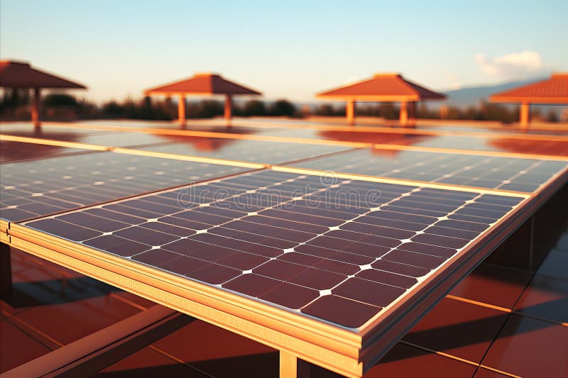 Close-Up Solar Panel Texture and Rooftop Details with Sunlight ...