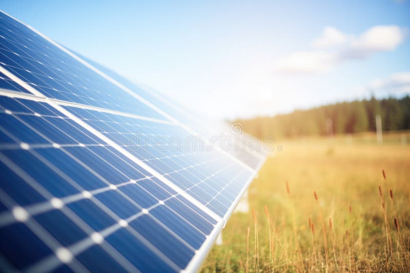 A Close-up of Solar Panels in a Bright Sunny Field Stock Image - Image ...