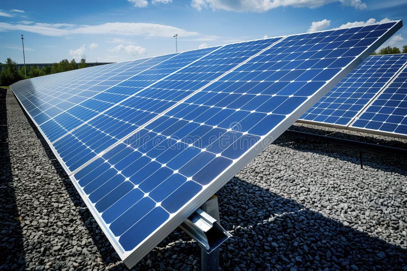 Close-Up of Solar Panels on Gravel Ground Stock Image - Image of farm ...