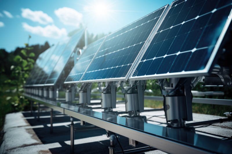 Close-up of Solar Panels Powering Electrolyzers for Hydrogen Production ...